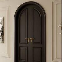China French Style Arched Grid Glass Solid Wood Interior Door with Solid Wood Frame for Villa Hotel Hospital Dining Front for sale