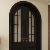 China French Style Arched Grid Glass Solid Wood Interior Door with Solid Wood Frame for Villa Hotel Hospital Dining Front for sale