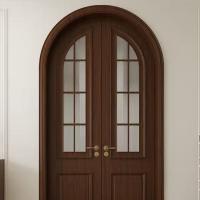 China French Style Arched Grid Glass Solid Wood Interior Door with Solid Wood Frame for Villa Hotel Hospital Dining Front for sale