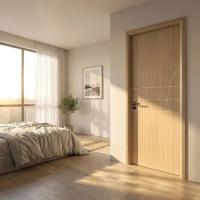 China Customizable Solid Wood Barn Door with Heat Transfer Wood Grain, Space Saving and Water Resistant for Apartment Villa for sale