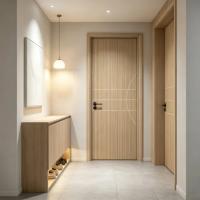 China Customizable Solid Wood Barn Door with Heat Transfer Wood Grain, Space Saving and Water Resistant for Apartment Villa for sale