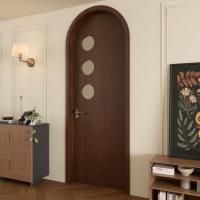 China Custom Size and Thickness Arched Design Solid Wood Interior Door with Three Round Glass for Bedroom, Solid Wooden Door for sale
