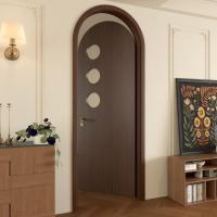 China Custom Size and Thickness Arched Design Solid Wood Interior Door with Three Round Glass for Bedroom, Solid Wooden Door for sale