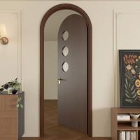 China Custom Size and Thickness Arched Design Solid Wood Interior Door with Three Round Glass for Bedroom, Solid Wooden Door for sale