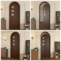 China Custom Size and Thickness Arched Design Solid Wood Interior Door with Three Round Glass for Bedroom, Solid Wooden Door for sale