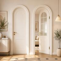 China Arched Design Multi Color Baked Paint Solid Wood Interior Door French Style Wooden Door for Bedroom for sale