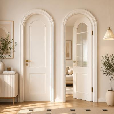 China Arched Design Multi Color Baked Paint Solid Wood Interior Door French Style Wooden Door for Bedroom for sale