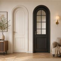 China Arched Design Multi Color Baked Paint Solid Wood Interior Door French Style Wooden Door for Bedroom for sale