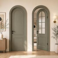 China Arched Design Multi Color Baked Paint Solid Wood Interior Door French Style Wooden Door for Bedroom for sale