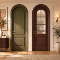 China Arched Design Multi Color Baked Paint Solid Wood Interior Door French Style Wooden Door for Bedroom for sale