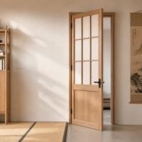 China Minimalist Water Resistant Solid Wood Interior Door with Frosted Glass for Tea Rooms and Spa Resorts for sale