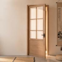 China Minimalist Water Resistant Solid Wood Interior Door with Frosted Glass for Tea Rooms and Spa Resorts for sale