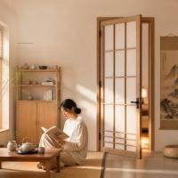 China Minimalist Water Resistant Solid Wood Interior Door with Frosted Glass for Tea Rooms and Spa Resorts for sale