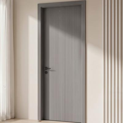 China Light Grey Slab Solid Wood Interior Door Minimalist Solid Wood Internal Door for Modern Apartments and Hotels for sale