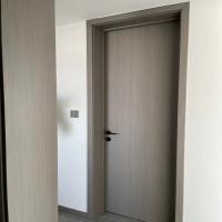 China Light Grey Slab Solid Wood Interior Door Minimalist Solid Wood Internal Door for Modern Apartments and Hotels for sale