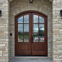China Rustic Solid Wood Exterior Door with Black Entry Handle for Double Front Entry Villa Main Entrance for sale