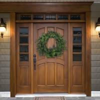 China Rustic Solid Wood Exterior Door with Black Entry Handle for Double Front Entry Villa Main Entrance for sale