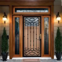 China Rustic Solid Wood Exterior Door with Black Entry Handle for Double Front Entry Villa Main Entrance for sale