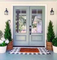 China Rustic Solid Wood Exterior Door with Black Entry Handle for Double Front Entry Villa Main Entrance for sale