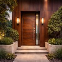 China Contemporary Design Solid Wood Front Door for Villa Main Entrance and Residential Architecture Solid Wood Entry Door for sale