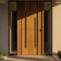 China Architectural Modern Exterior Entrance Solid Wood Door for Residential Development and Wooden Entrance Door Projects for sale