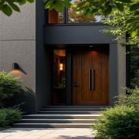 China Architectural Modern Exterior Entrance Solid Wood Door for Residential Development and Wooden Entrance Door Projects for sale