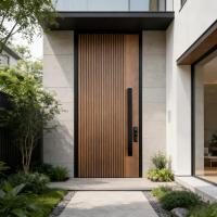 China Architectural Modern Exterior Entrance Solid Wood Door for Residential Development and Wooden Entrance Door Projects for sale