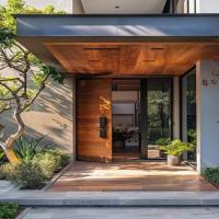 China Contemporary Solid Wood Entrance Door and Solid Wood Entry Door for Modern Housing Development Projects for sale