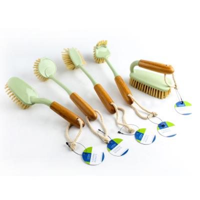 China Toprank Convenient Household Bamboo Handle Pan Pot Brush Natural Kitchen Power Dish Washing Brush Set for sale