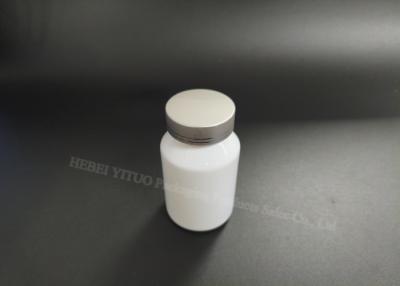 China 100ml Silver Cap Plastic Potion Bottle - 4.8cm Width White Cylinder Container for Pharmaceutical & Cosmetic Packaging for sale