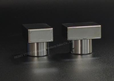 China Electroplated PP Plastic Perfume Bottle Cap 29.3mm x 40mm Square Shape Silvery Finish with Custom Logo Options for sale