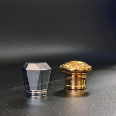 China Gold and Silver Metal Perfume Cap 29.3mm x 32.3mm Custom Logo Plastic Bottle Cap for sale