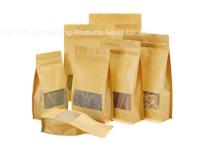 China Durable Zipper Top Kraft Paper Food Packaging Bags 15cm x 20cm Brown Square Design for sale