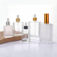 China Square Essential Oil Bottles 1oz (30ml) with Custom Logo - Glass Dropper Bottles for Cosmetics for sale