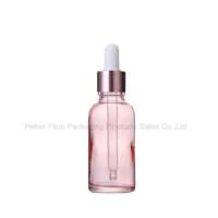 China Pink Essential Oil Dropper Bottle 1oz Glass Round with Rose Gold Cap - 20ml to 120ml Sizes for Cosmetics for sale