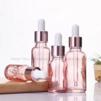 China Pink Essential Oil Dropper Bottle 1oz Glass Round with Rose Gold Cap - 20ml to 120ml Sizes for Cosmetics for sale