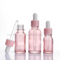China Pink Essential Oil Dropper Bottle 1oz Glass Round with Rose Gold Cap - 20ml to 120ml Sizes for Cosmetics for sale