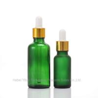 China Refillable Frosted Green Glass Dropper Bottles 10ml to 100ml with UV Protection and Custom Logo Options for sale