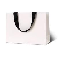China 20cm x 15cm White Intaglio Printed Paper Carrier Bags with Zipper Top and Black Ribbon Handles for sale