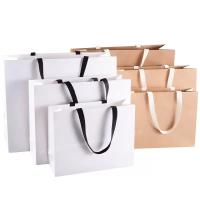 China 20cm x 15cm White Intaglio Printed Paper Carrier Bags with Zipper Top and Black Ribbon Handles for sale