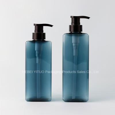 China Hotel Travel Refillable Shampoo Bottles 400ml 500ml Plastic Square Design with Press Pump Dispenser for sale