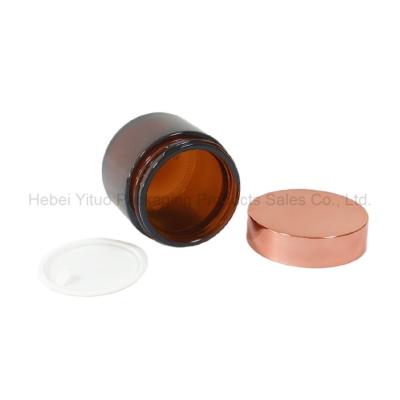 China Amber Glass Empty Cream Jar With Rose Gold Screw Lid & Inner Seal, Refillable Cosmetic Packaging for sale