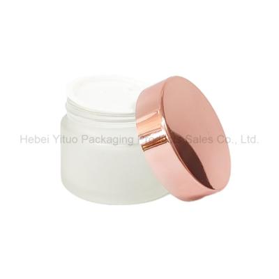 China Support Customization Frosted Glass Cream Jar With Rose Gold Lid Empty Cosmetic Container for sale