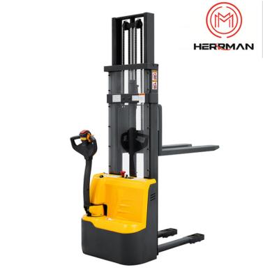 China DC motor 695mm fork 1T Pedestrian Fully Electric Reach Pallet  Stacker for sale