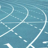 China Impact Resistant Eco Sports Flooring Blue PU Jogging Track Durable for sale