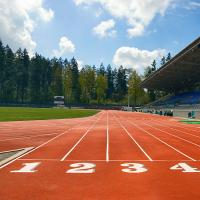 China 13mm Red Eco Sports Flooring Rubber Running Track UV-Resistance Impact Absorption for sale