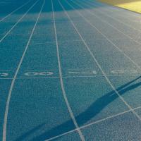 China Impact Resistant Eco Sports Flooring Blue PU Jogging Track Durable for sale