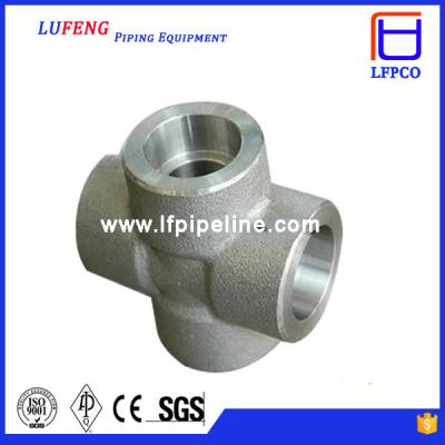 China 3000 LBS Carbon Steel Forged Pipe Fitting Socket Weld Cross for sale