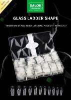 China Traceless Pieces Half Cover False Nail Tips Glass Ladder Shape For Art Salon for sale