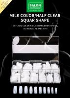 China Customized Luxury Design Full Cover Artificial Nail Tips Press On Nails Milk Color Square Fake Nails for sale